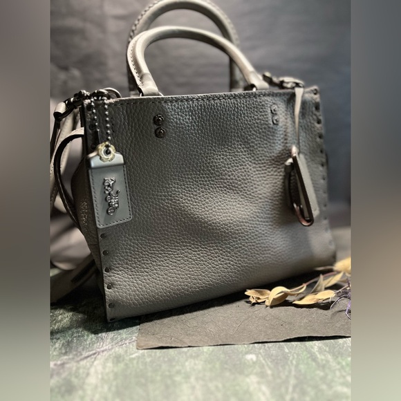 Coach | Bags | Rare Coach 941 Rogue 25 Grey With Rivets Plum Suede ...